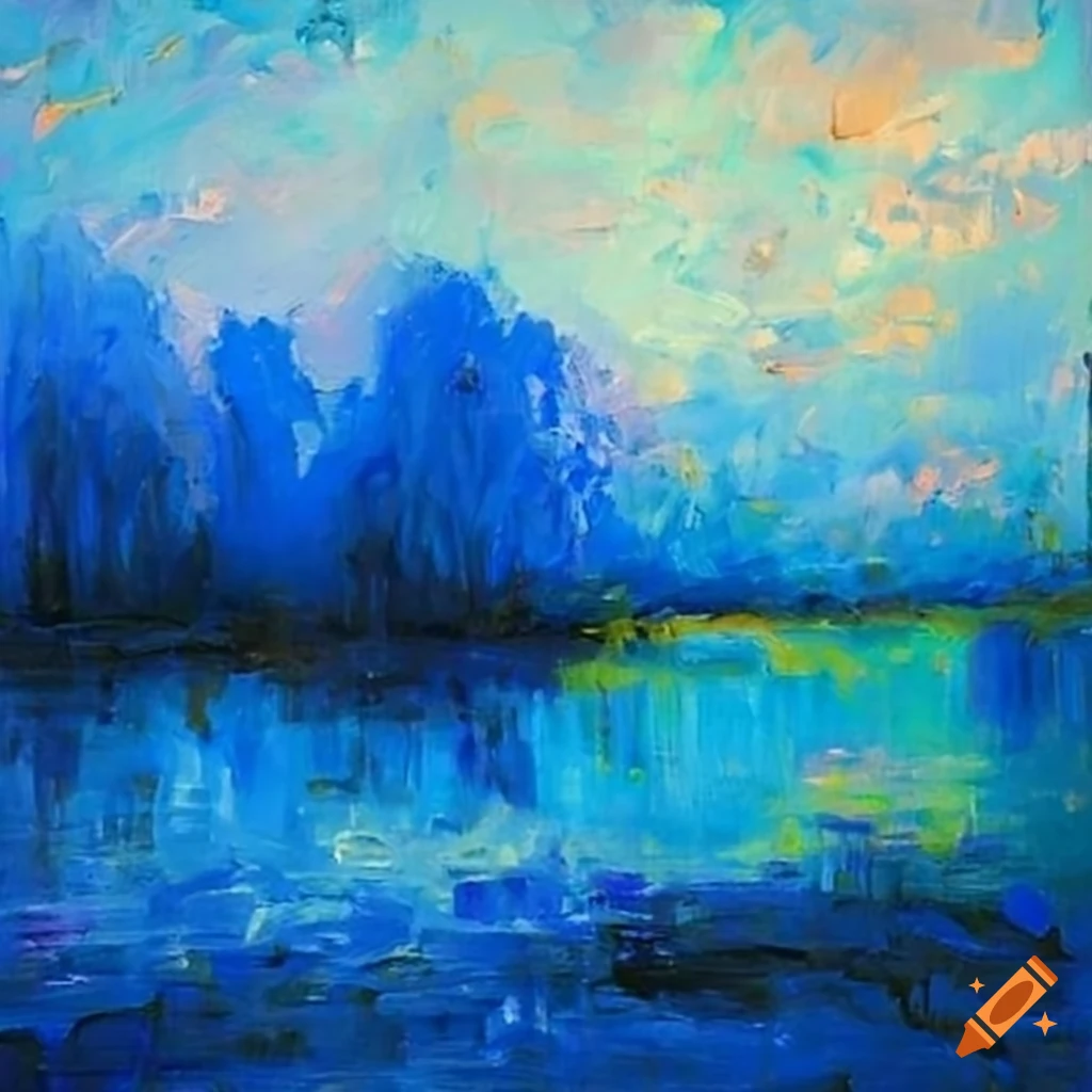 Blue impressionist landscape painting on Craiyon