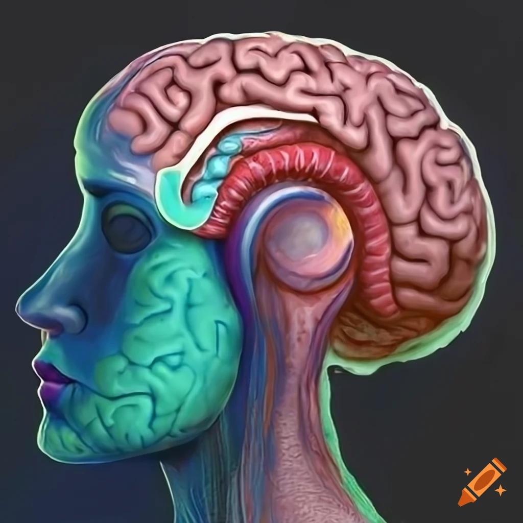 Realistic painting of a human brain with highlighted amygdala and ...