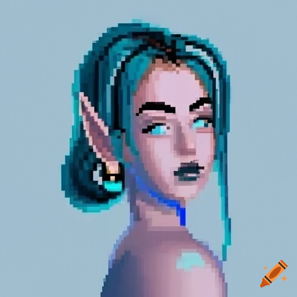 Pixel art of a feminine aquarius-inspired avatar with graceful posture ...