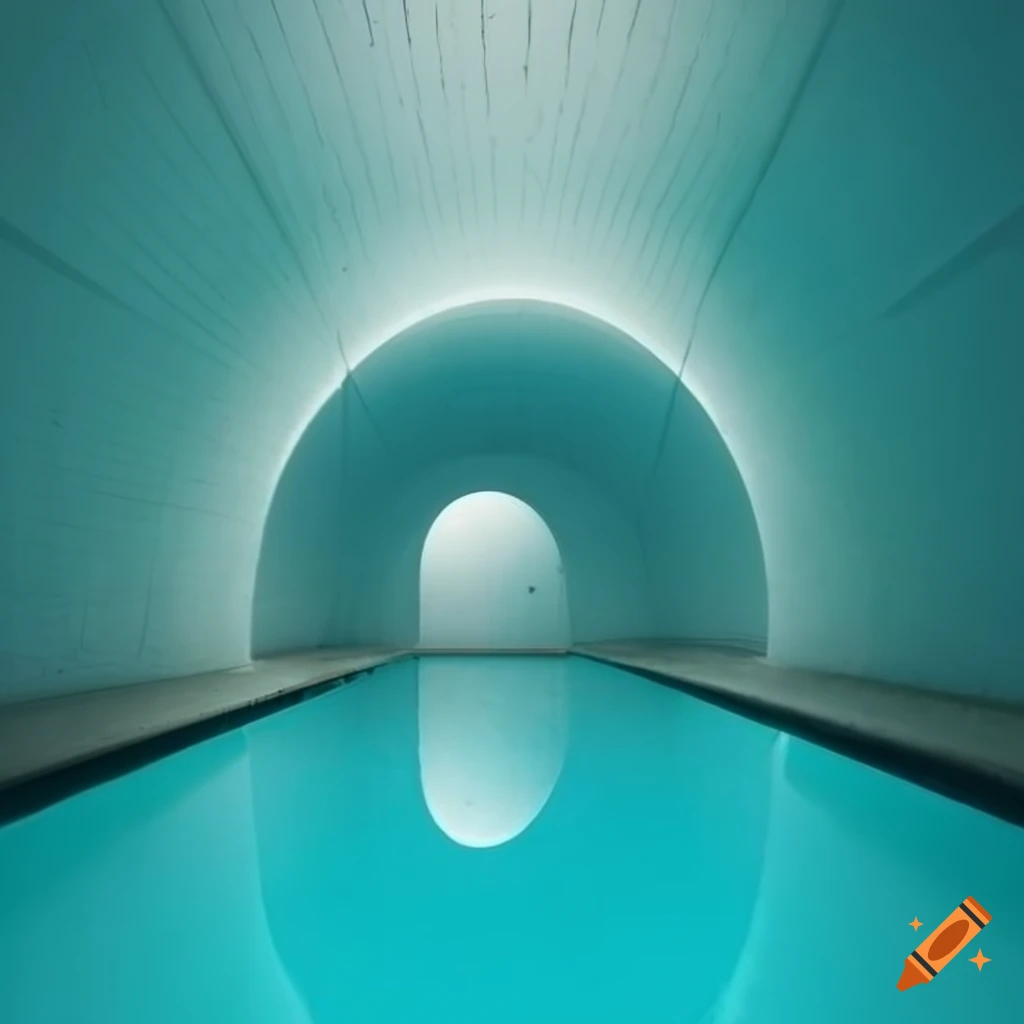 Swimming pool inside tunnel with white tiled walls on Craiyon