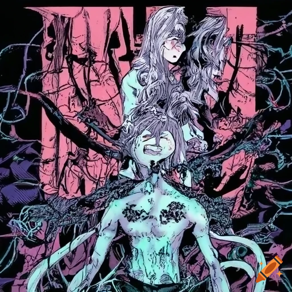Soul trapped in cyber power violence in manga ink style on Craiyon
