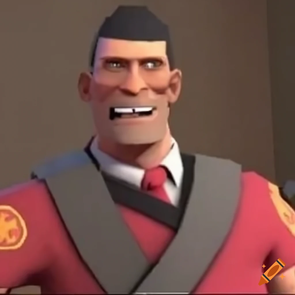 Handsome tf2 character in a robot chicken meme on Craiyon