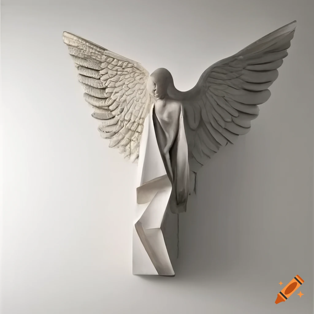 Modernist marble angel sculpture wrapped in wings on Craiyon