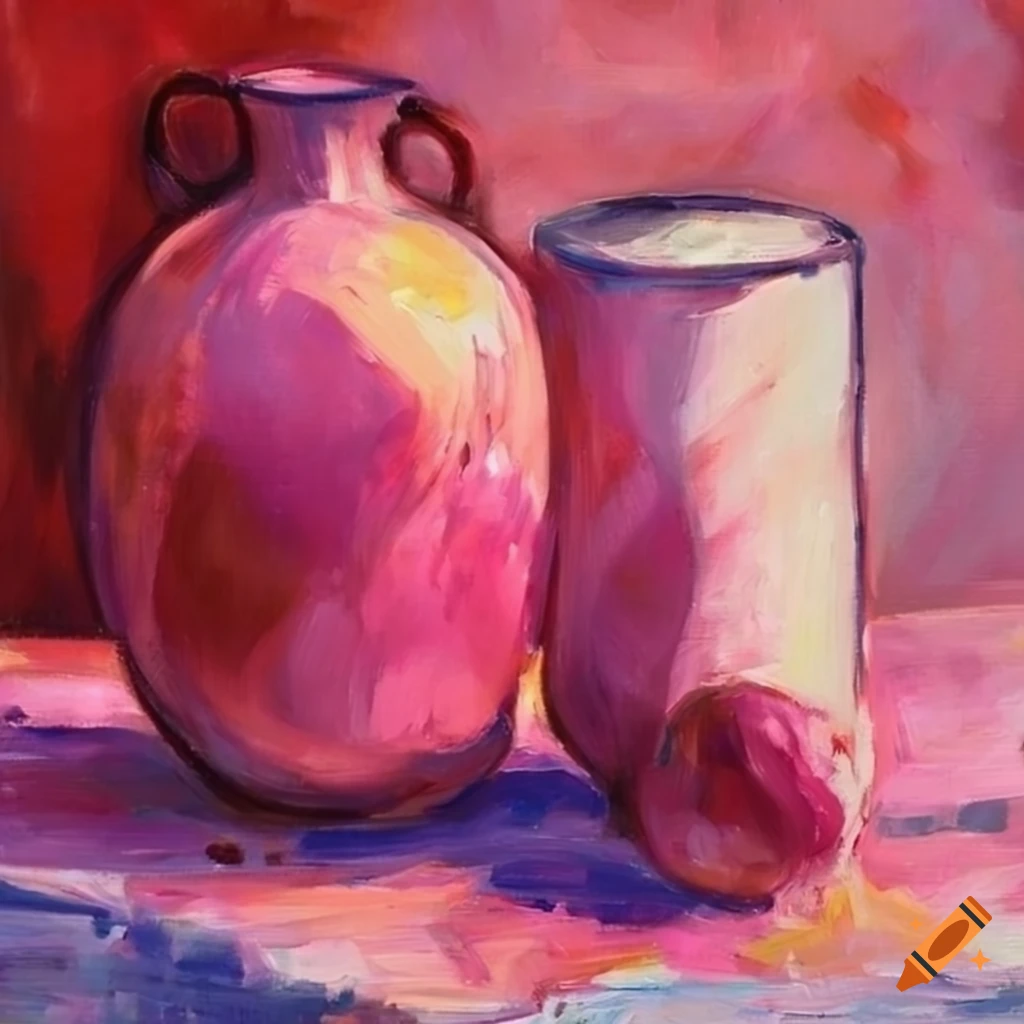Impressionist pink still life painting on Craiyon