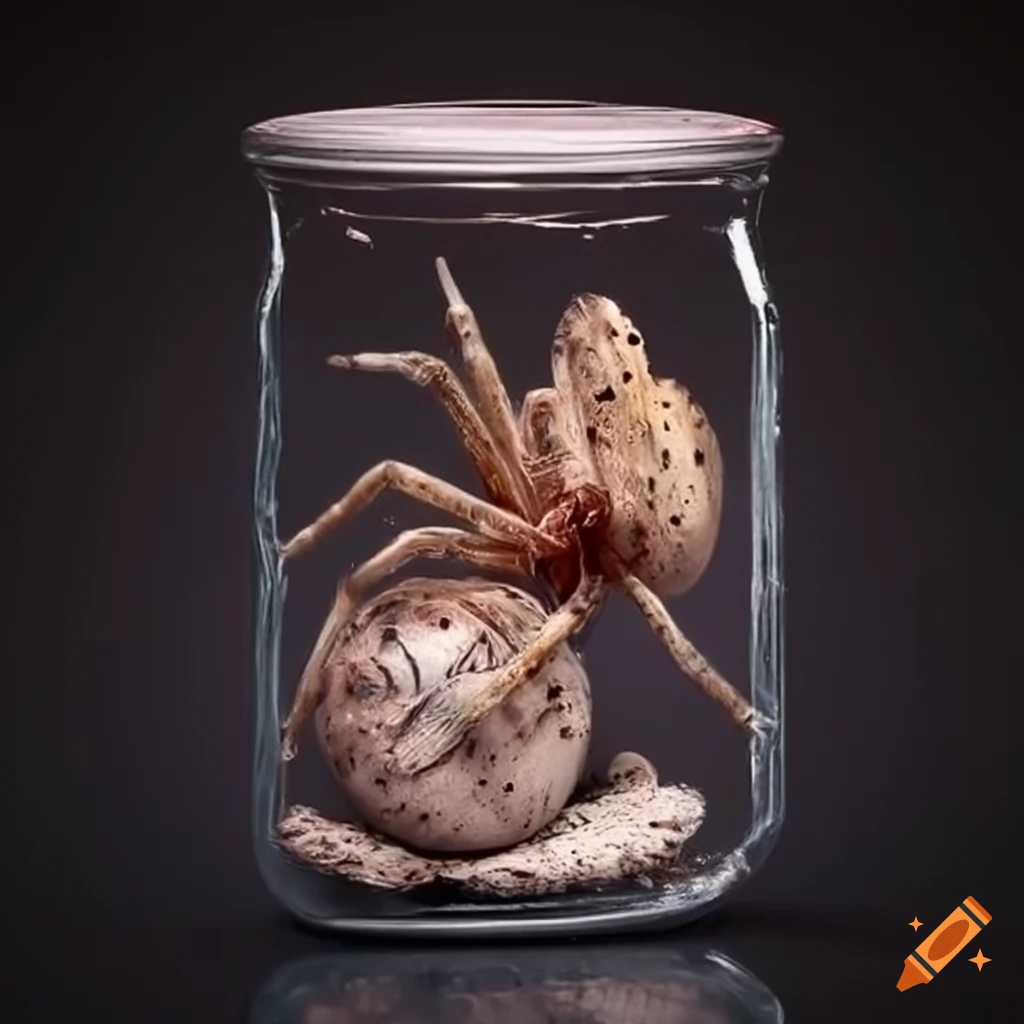 Dead spider in a jar on Craiyon