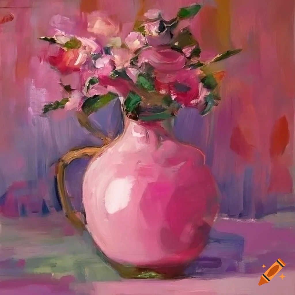 Impressionist pink still life painting on Craiyon