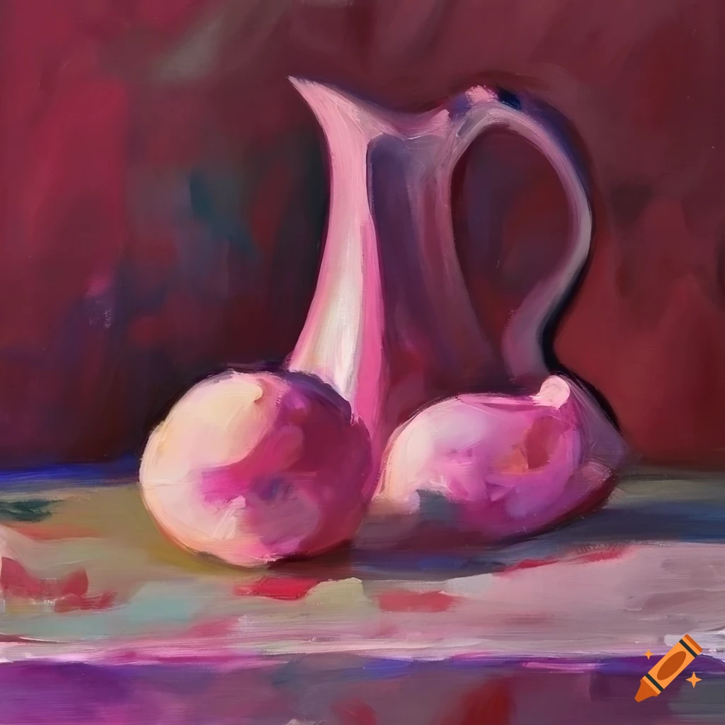 Impressionist pink still life painting on Craiyon