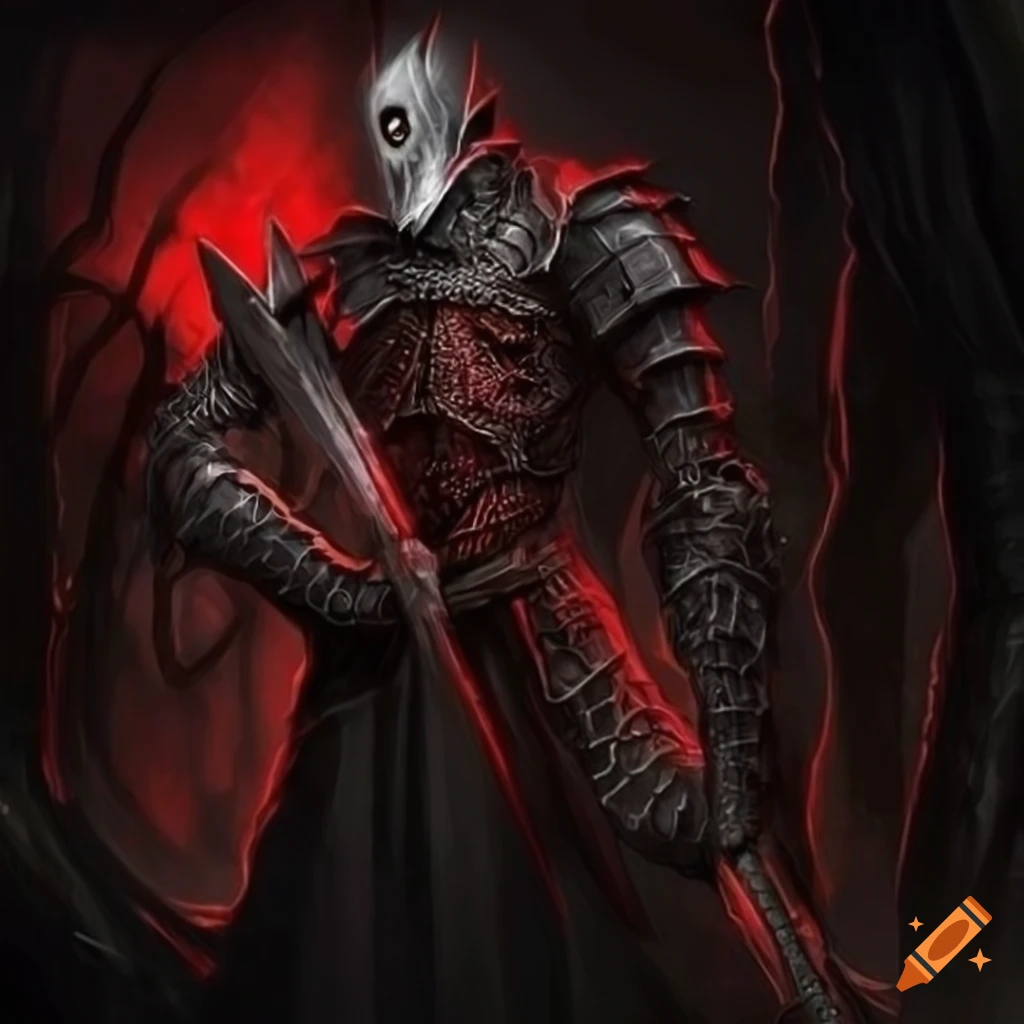 Sinister gothic knight wielding an axe in dark fantasy art on Craiyon