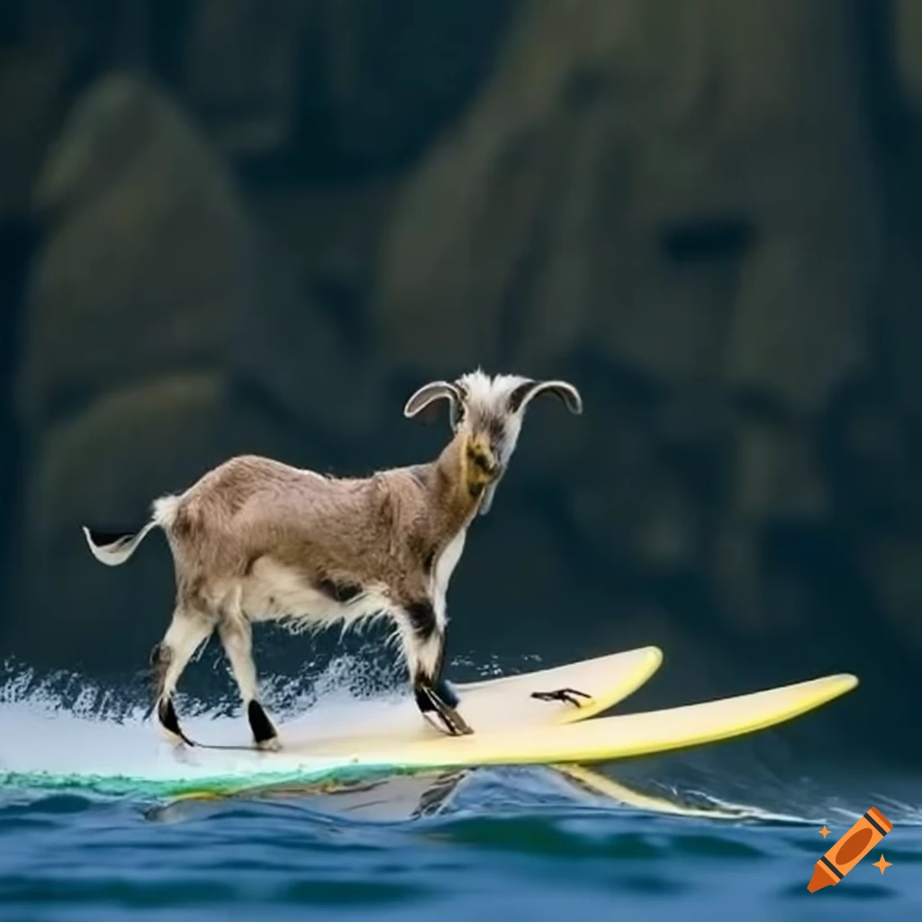 Surfing goat on a wave on Craiyon