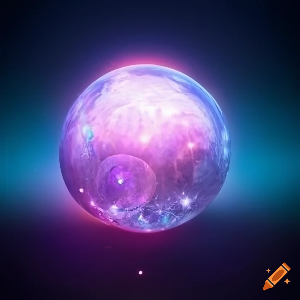 Sphere of crystalline energy in a white void refracting divine light on ...
