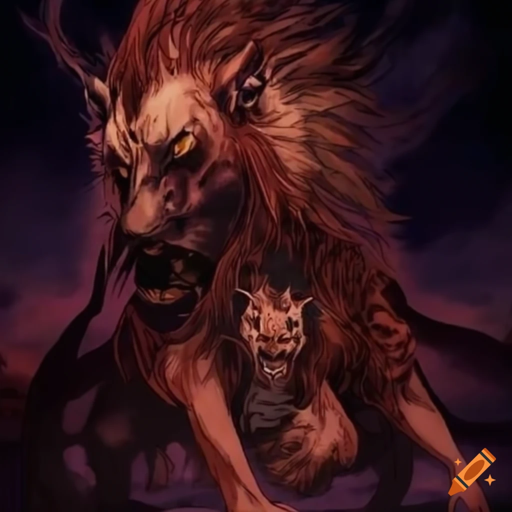 Cursed spirit with shikigami head and lion body in jujutsu kaisen style ...