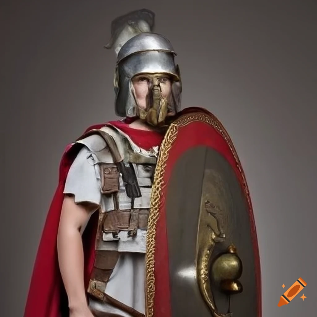 Detailed realistic roman era soldier from 1200 ce standing guard with ...