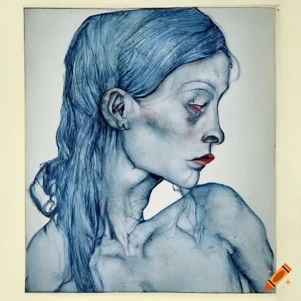 Portrait of a woman with sharp lines in blue tones on Craiyon