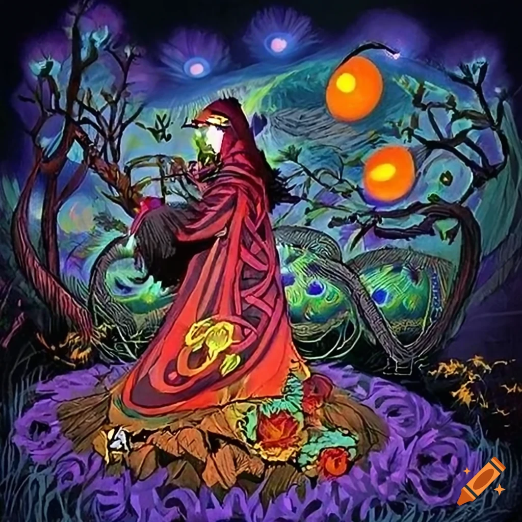 Celtic storybook illustration of Gold and Copper Raven wearing a ...