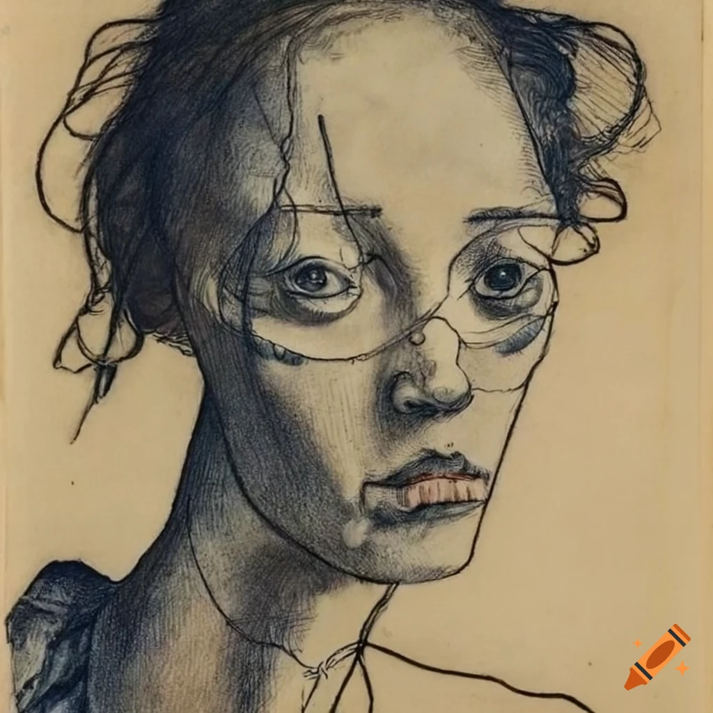 Fascinating woman portrait in blue tones with sharp thin lines on Craiyon