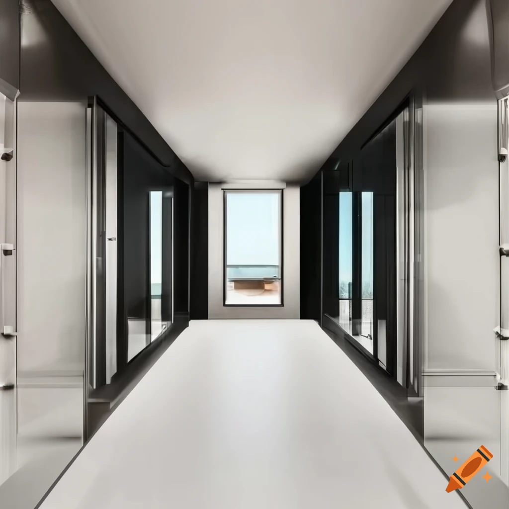 Interior of a modern, sleek, high-tech apartment building on Craiyon