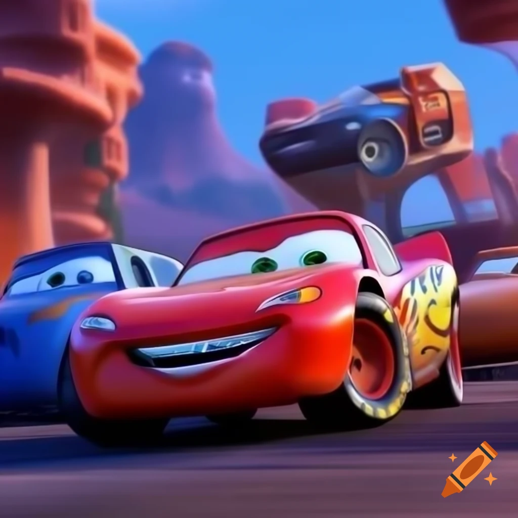 Illustration from pixar cars movie featuring animated vehicles on Craiyon