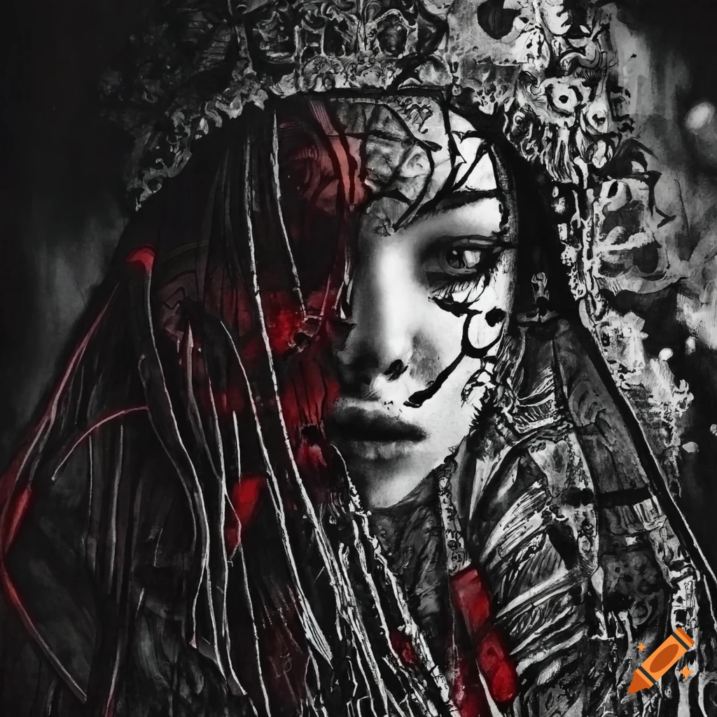 Intricate ink drawing of a tormented ghost overwhelmed by anxiety on ...