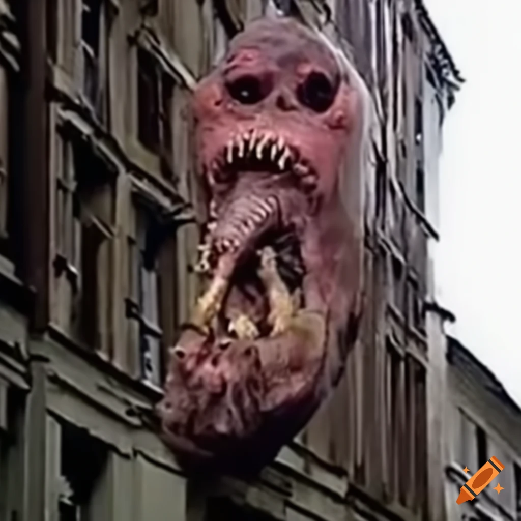 Deformed cursed creature at a ruined building on Craiyon