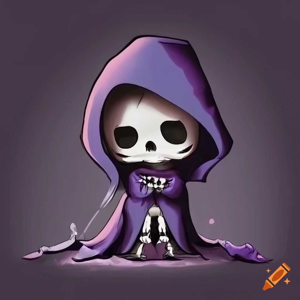 Chibi skeleton in a grim reaper cloak on Craiyon