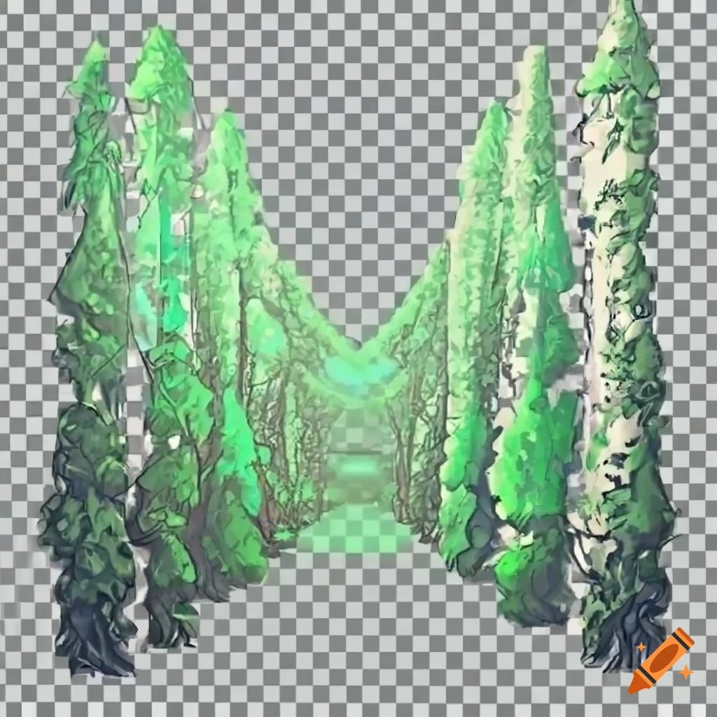 Rows of lush trees with a transparent background in video game style on ...