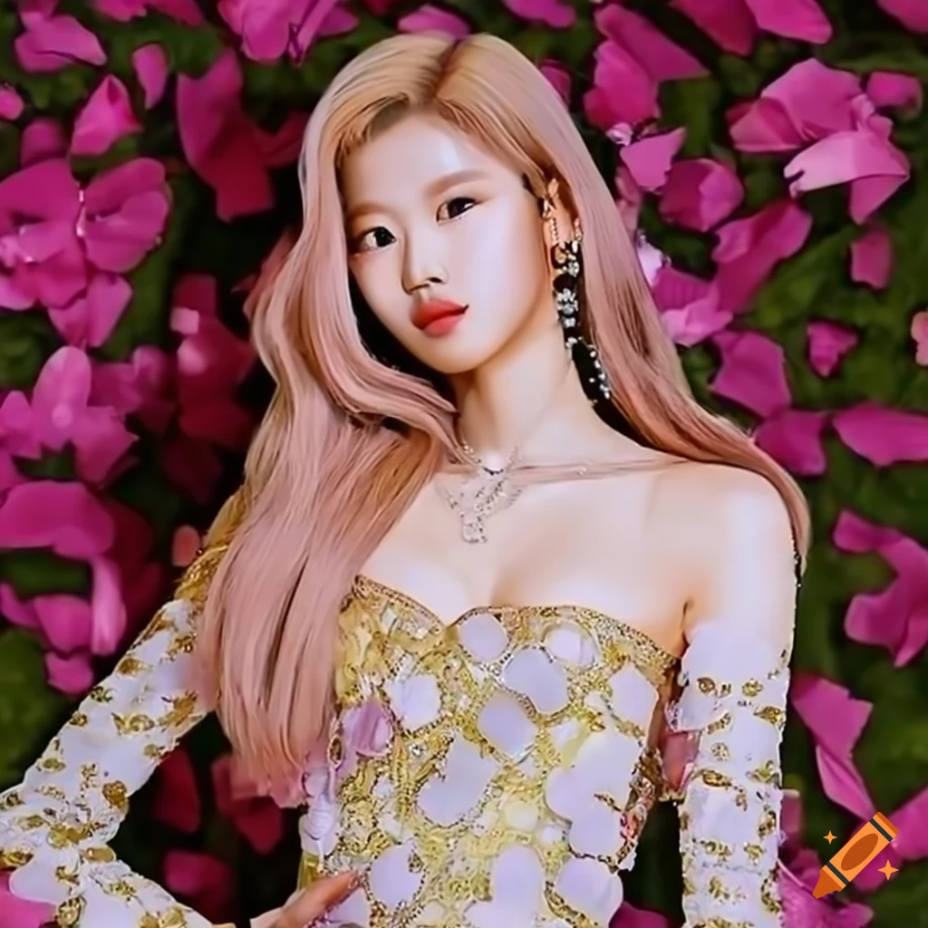 Twice sana in met gala outfit 'pollination' with bee and butterfly motifs on Craiyon
