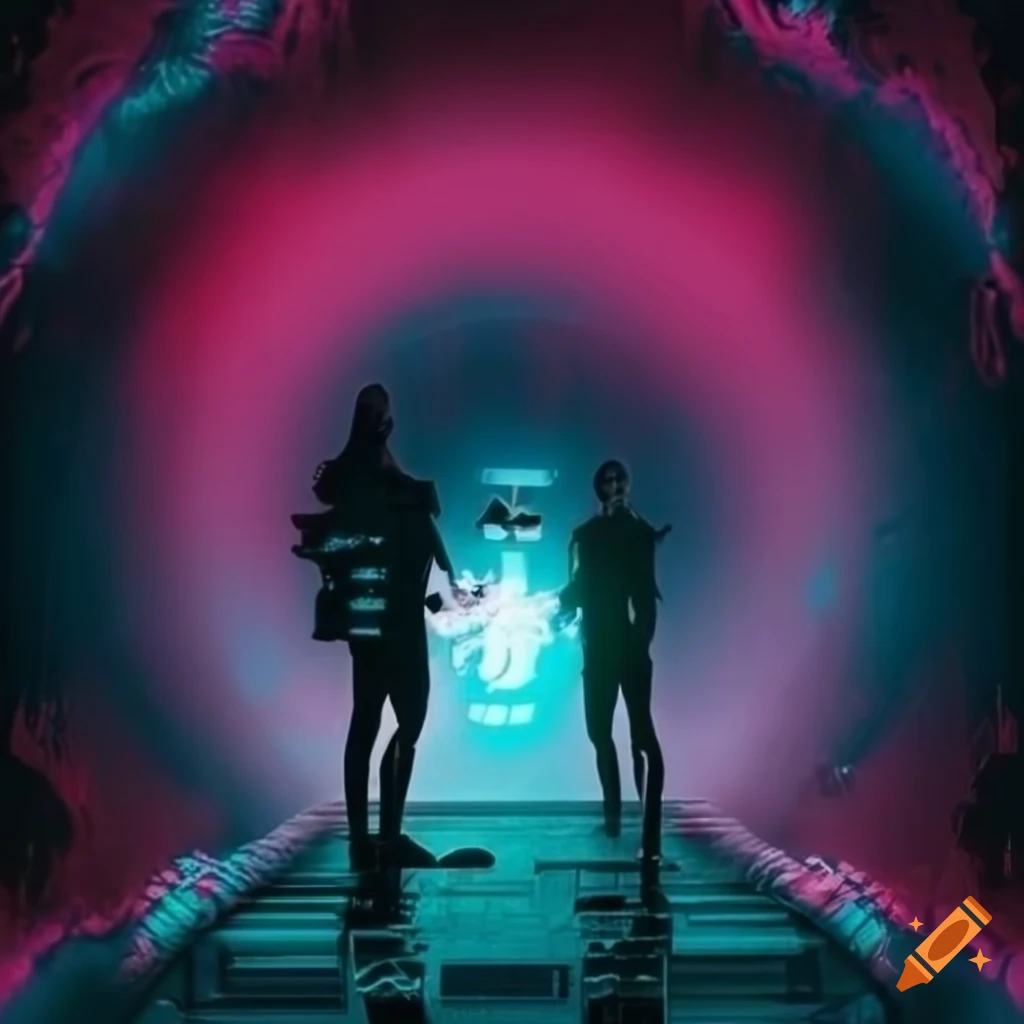 Dystopian cyber punk album cover for electronic music on Craiyon