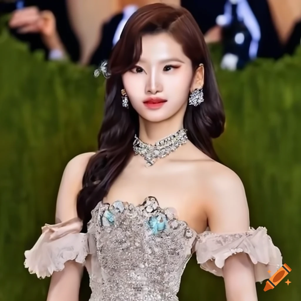 Twice sana in met gala outfit 'pollination' with bee and butterfly motifs on Craiyon