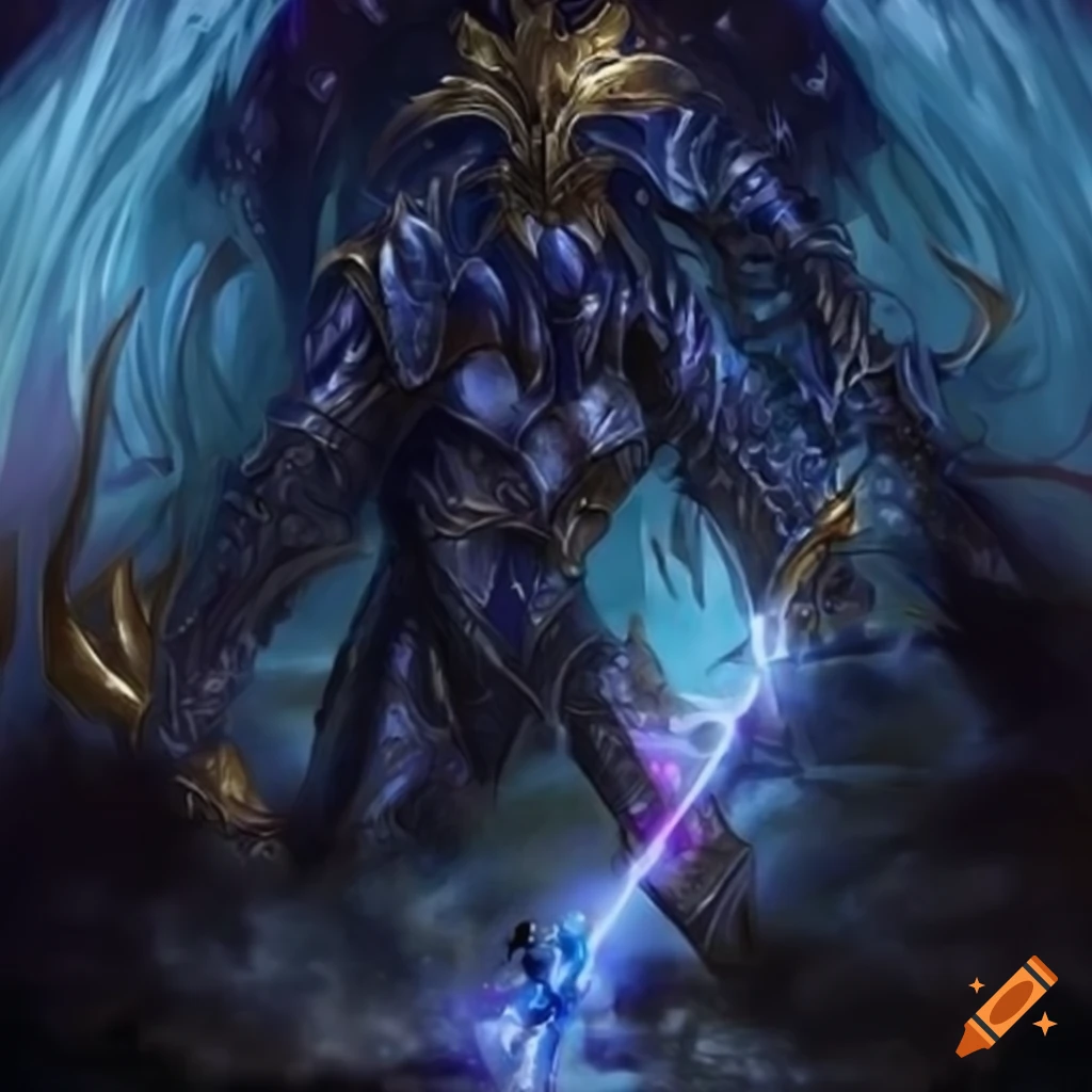 Ultimate divine golden knight wielding cyan magic in a fantasy art ...