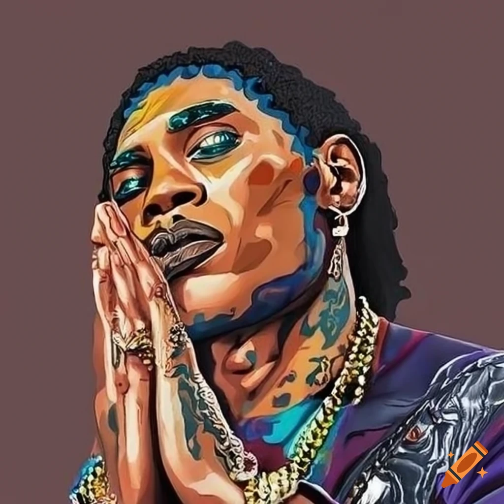 Artistic portrayal of dancehall artist Vybz Kartel with praying hands on Craiyon