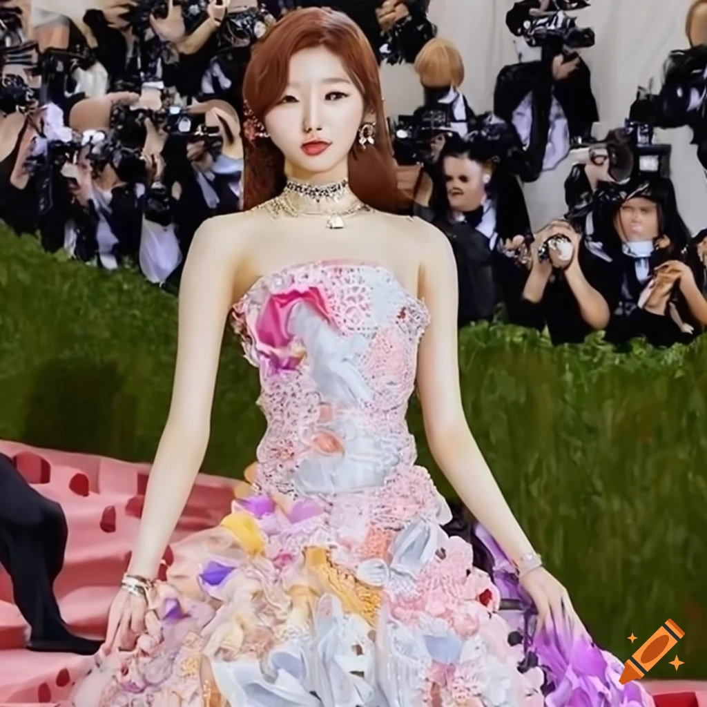 Twice sana in met gala outfit 'pollination' with bee and butterfly motifs on Craiyon