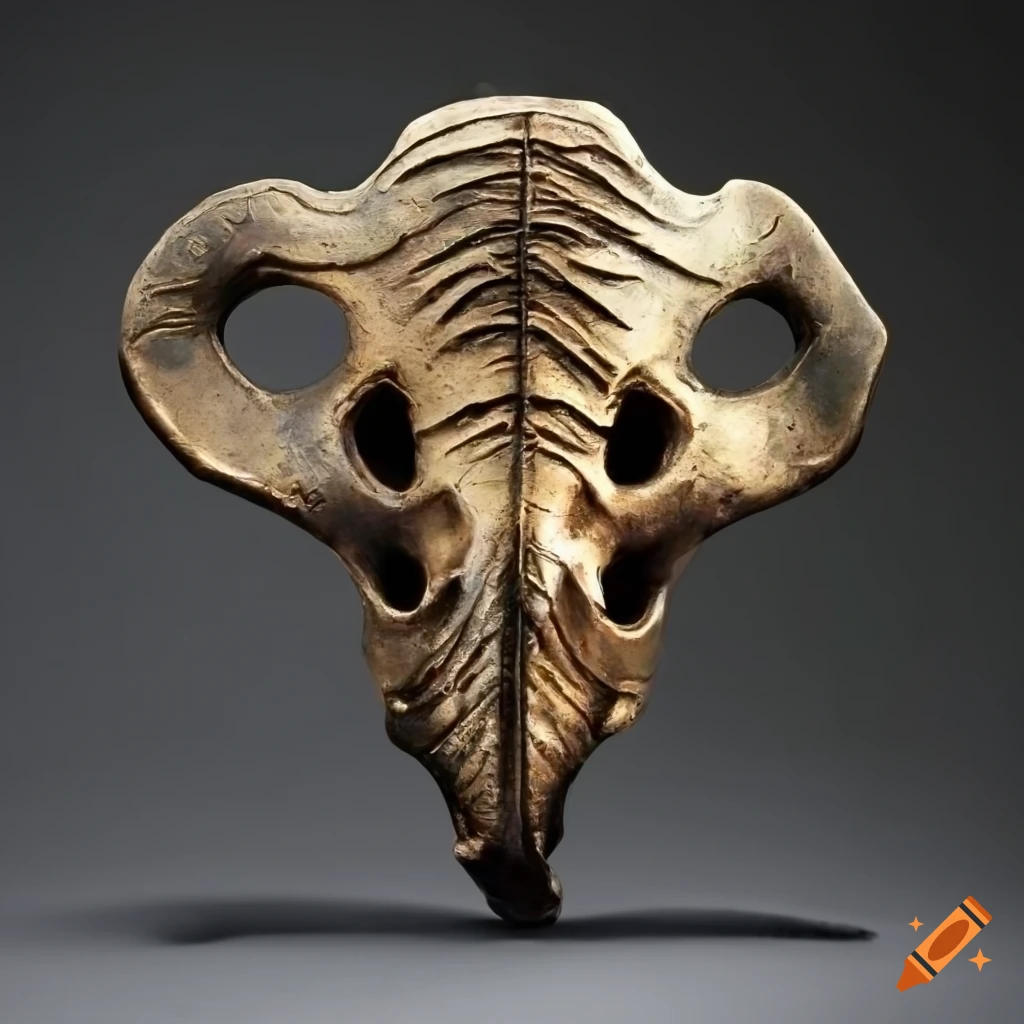 Bronze monstera deliciosa leaf pelvis mask with glyphs and moose skull ...