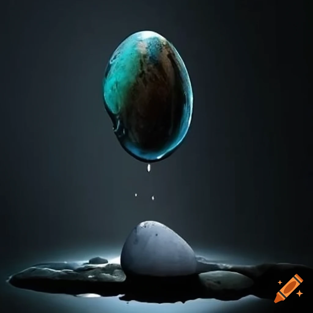 A reflection of a reflection with obsidian stone, mirror, and water on ...