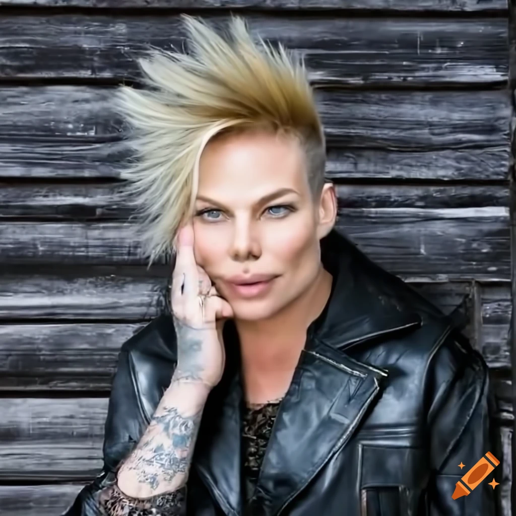 Close-up view of a punk-rocker with a mohawk hairstyle and black ...