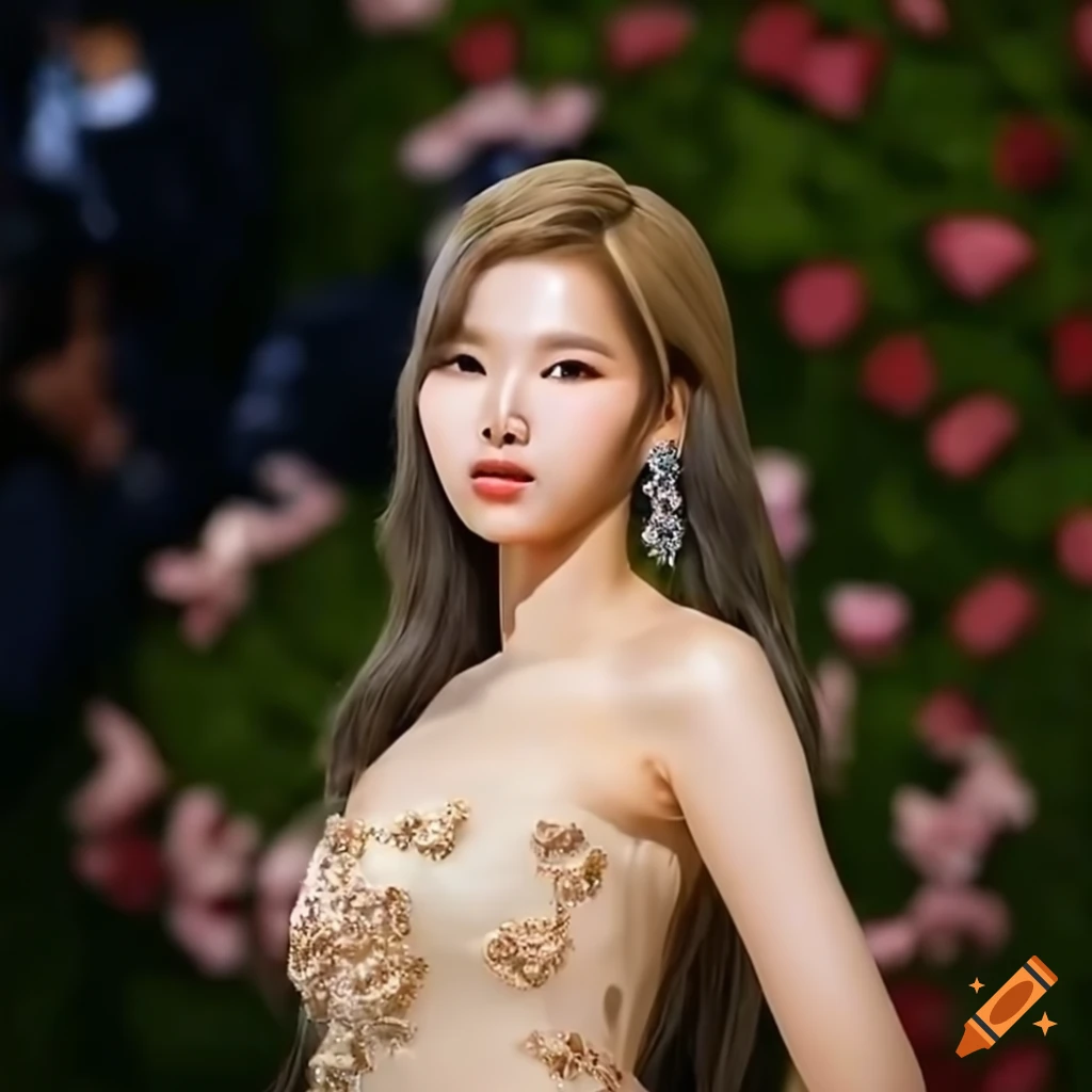 Twice sana in met gala outfit 'pollination' with bee and butterfly motifs on Craiyon