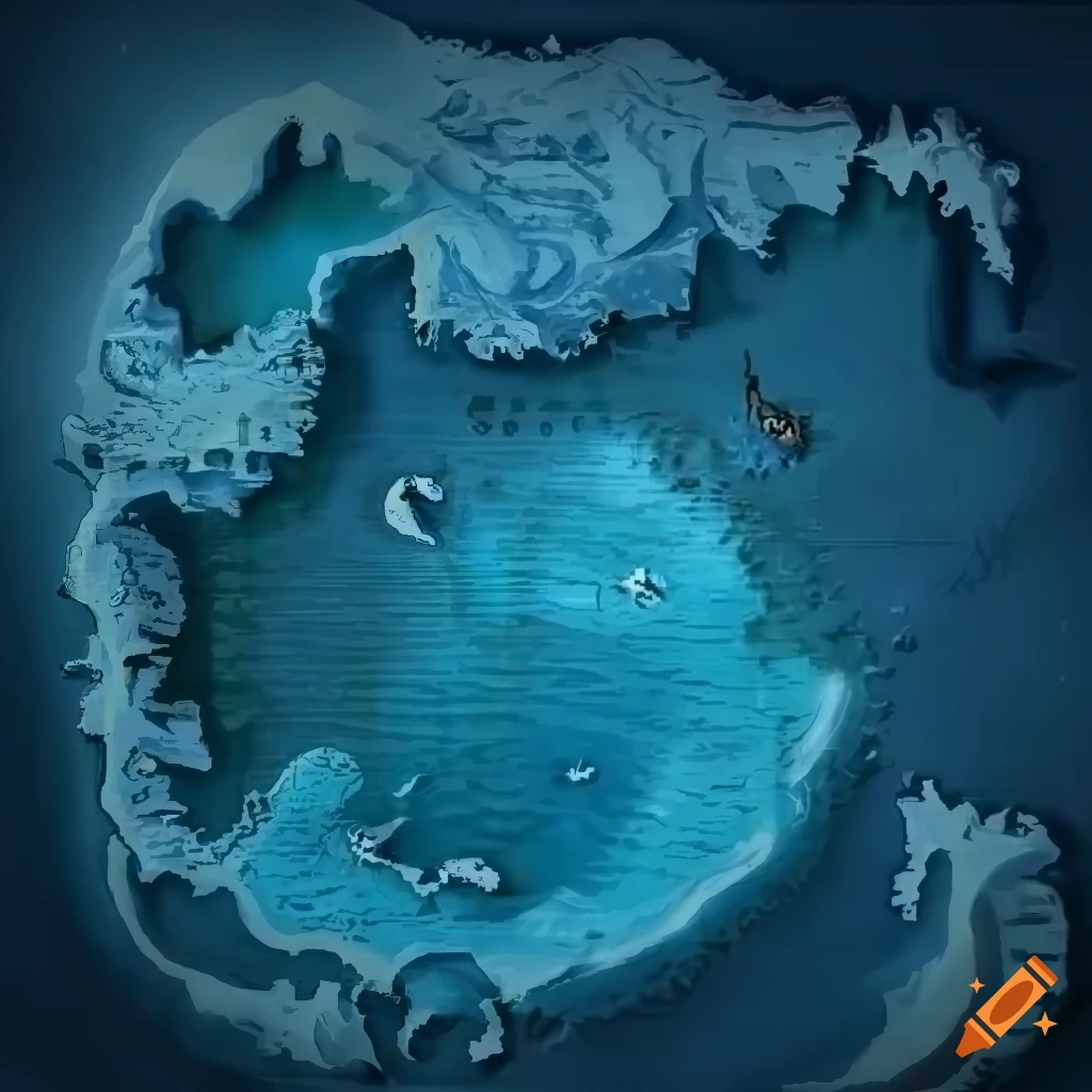 Map of a frozen arctic world during an ice age with continental ...