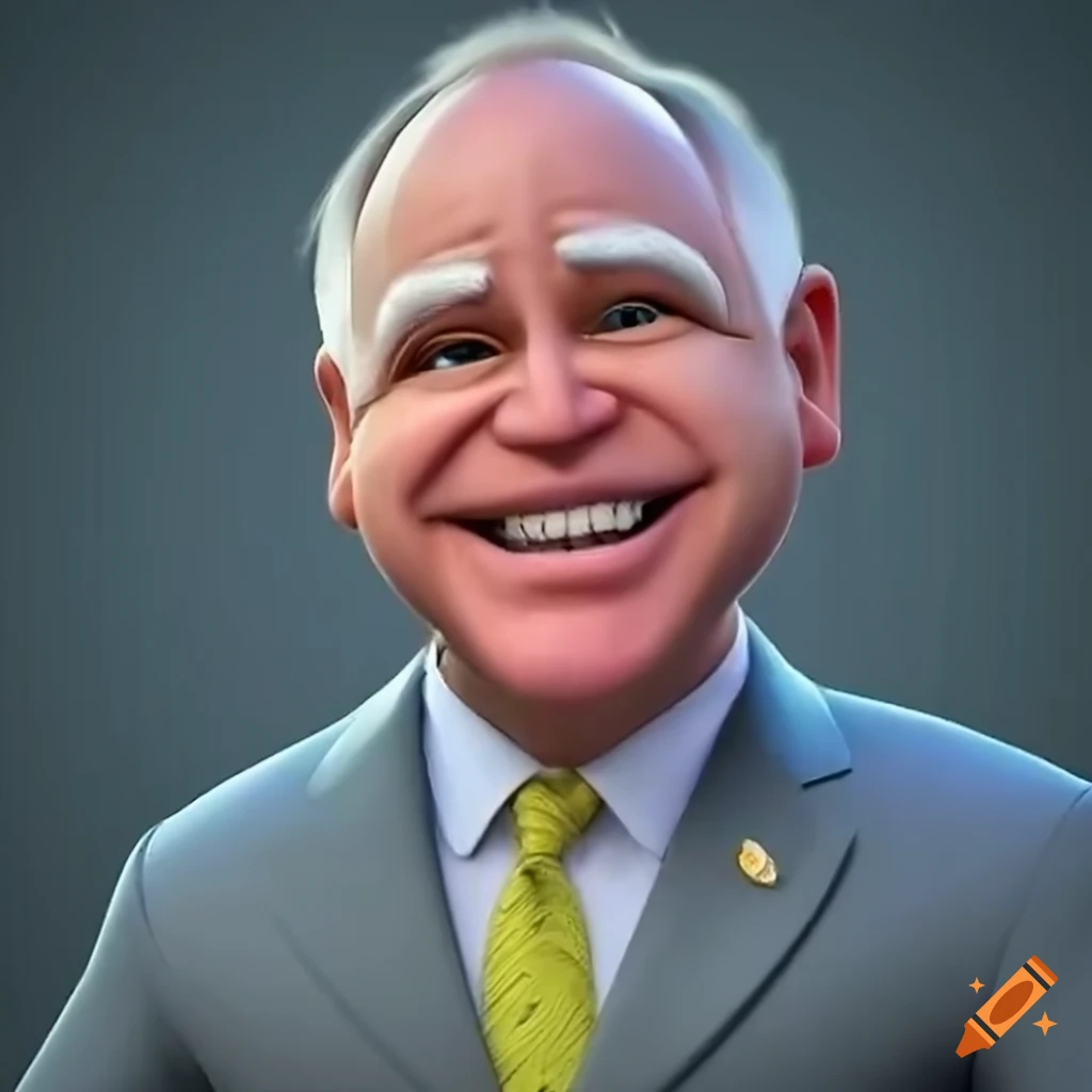 Happy and handsome Gov. Tim Walz in a Pixar-style image on Craiyon