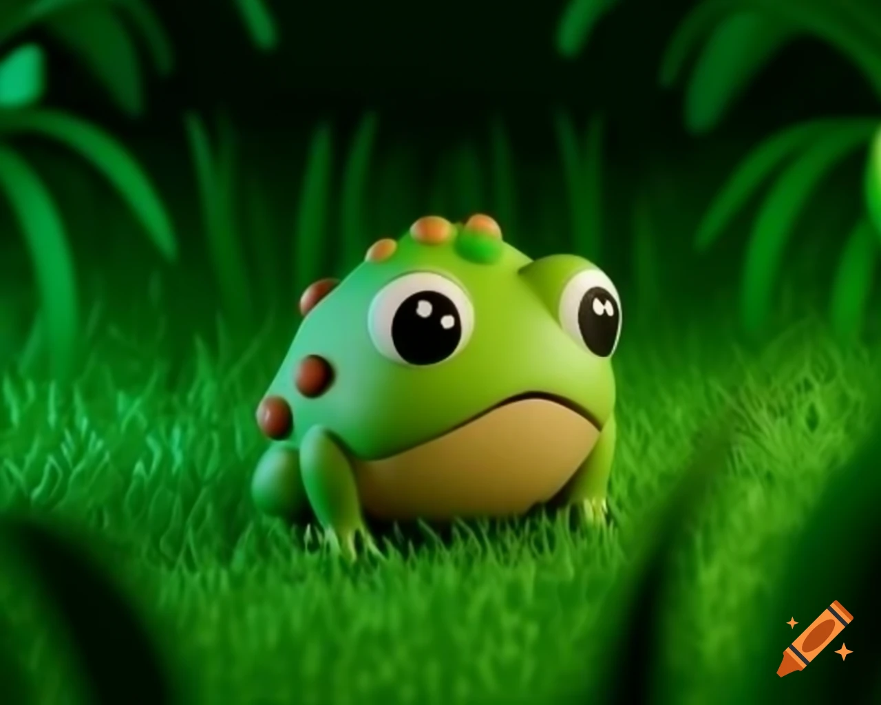 Kawaii 3D render of a toad in green field with dramatic lighting on Craiyon