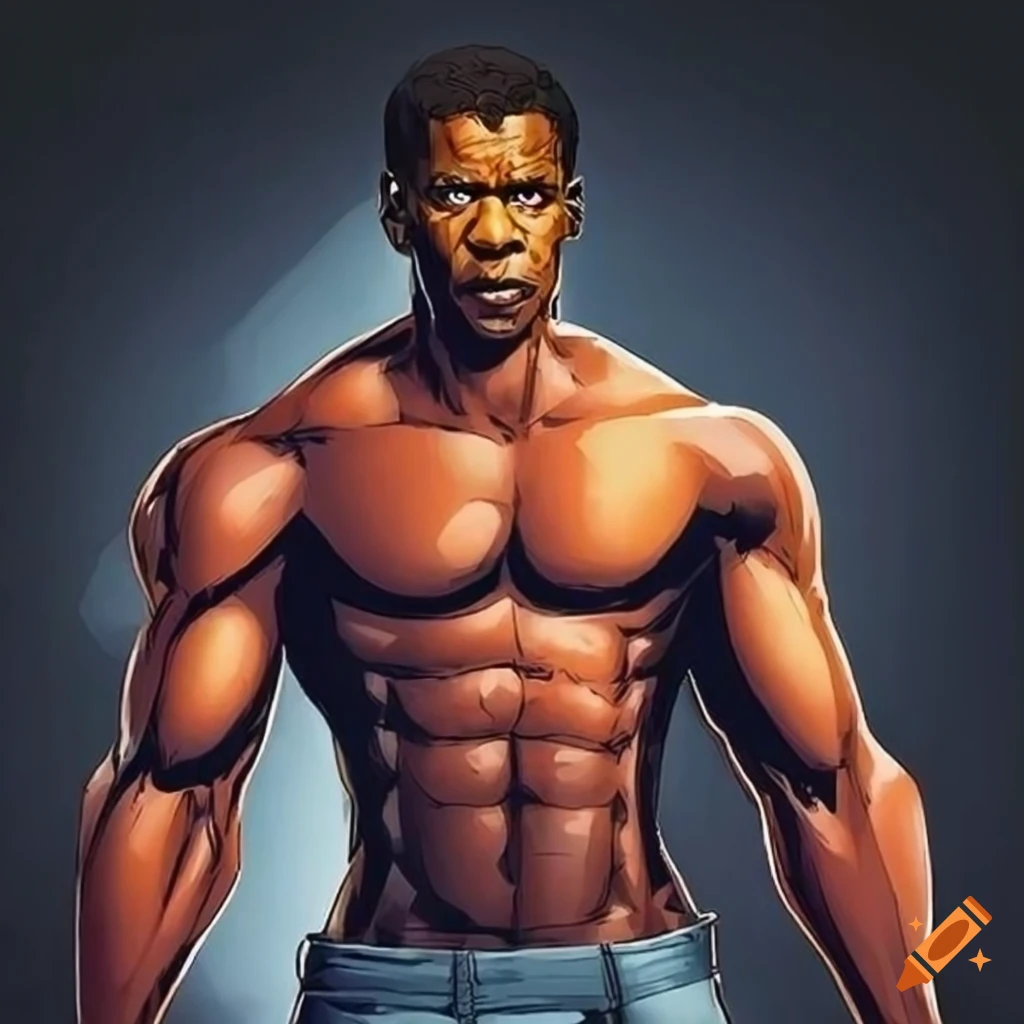 Comic book style Denzel Washington with exaggerated muscles on Craiyon
