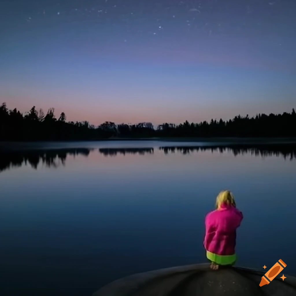 Youth at sunrise by quiet river in contemplation on Craiyon