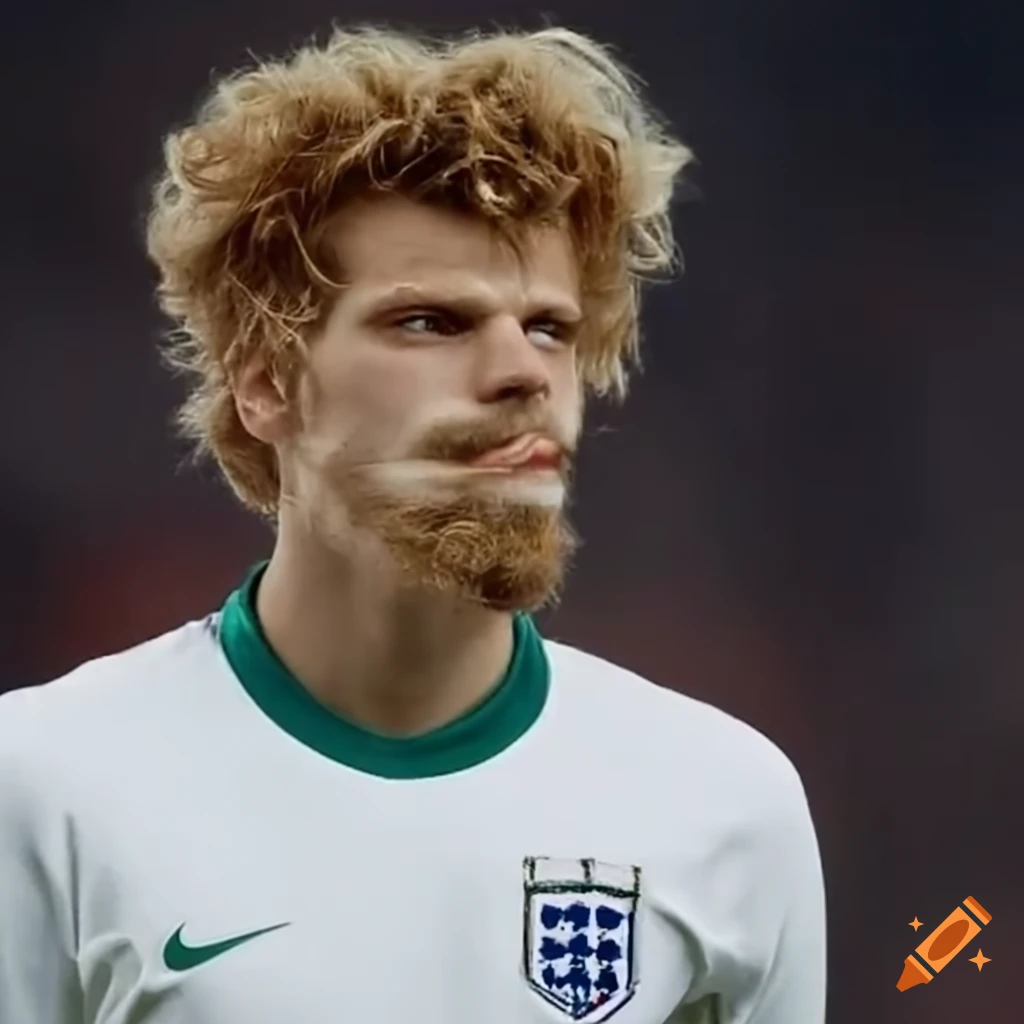 Handsome English football player with golden hair and slight beard on ...