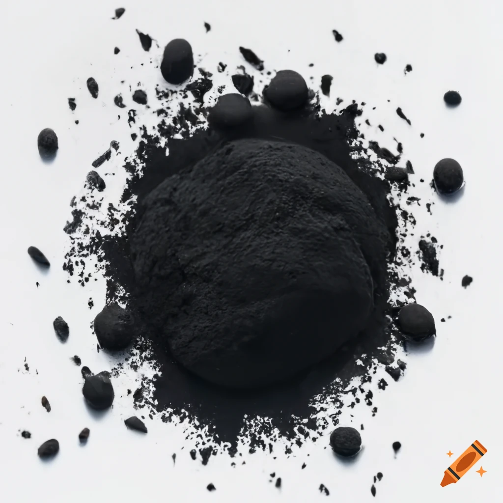 Pile of black powder with uniform grain size on a transparent ...