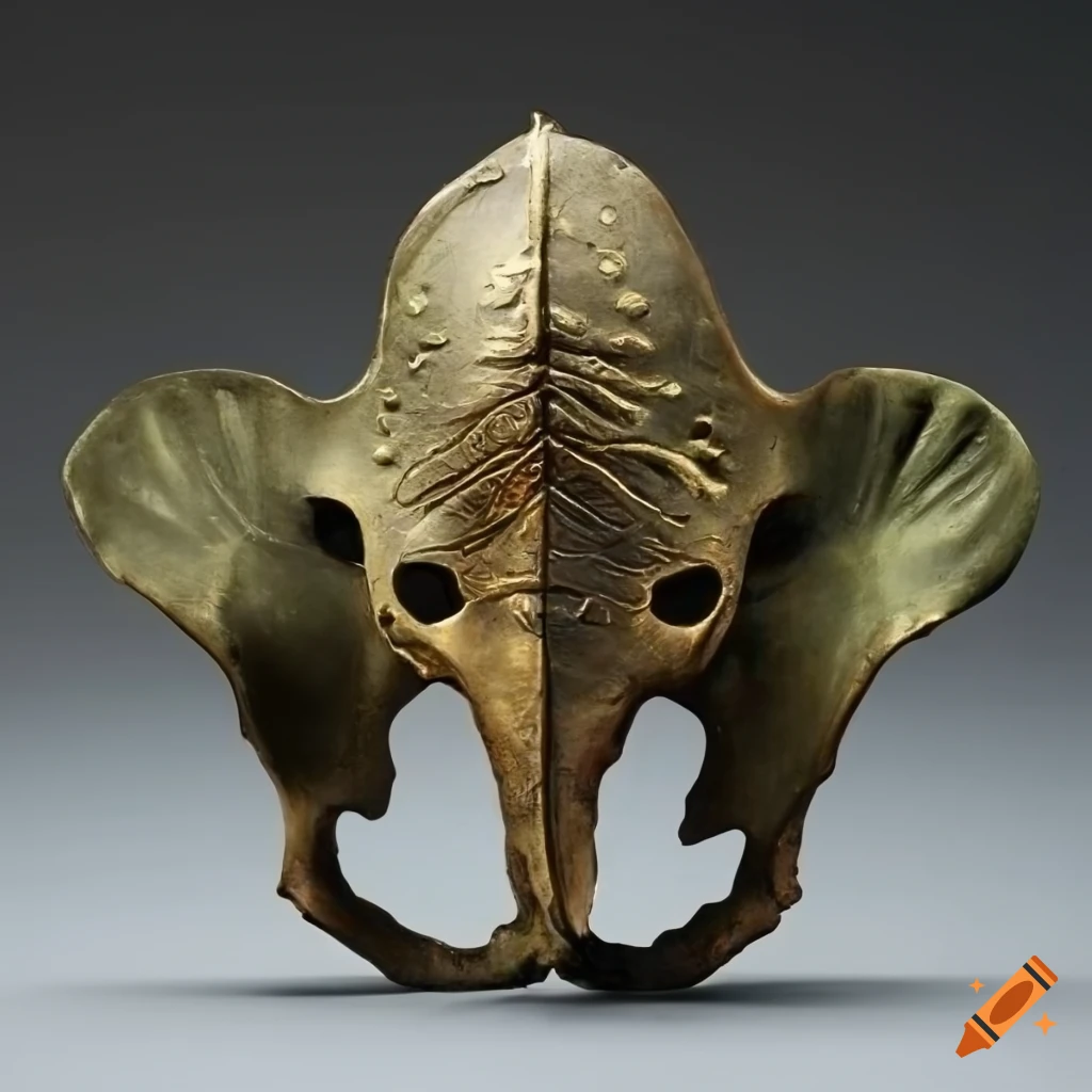 Bronze monstera deliciosa leaf pelvis mask with glyphs and moose skull ...