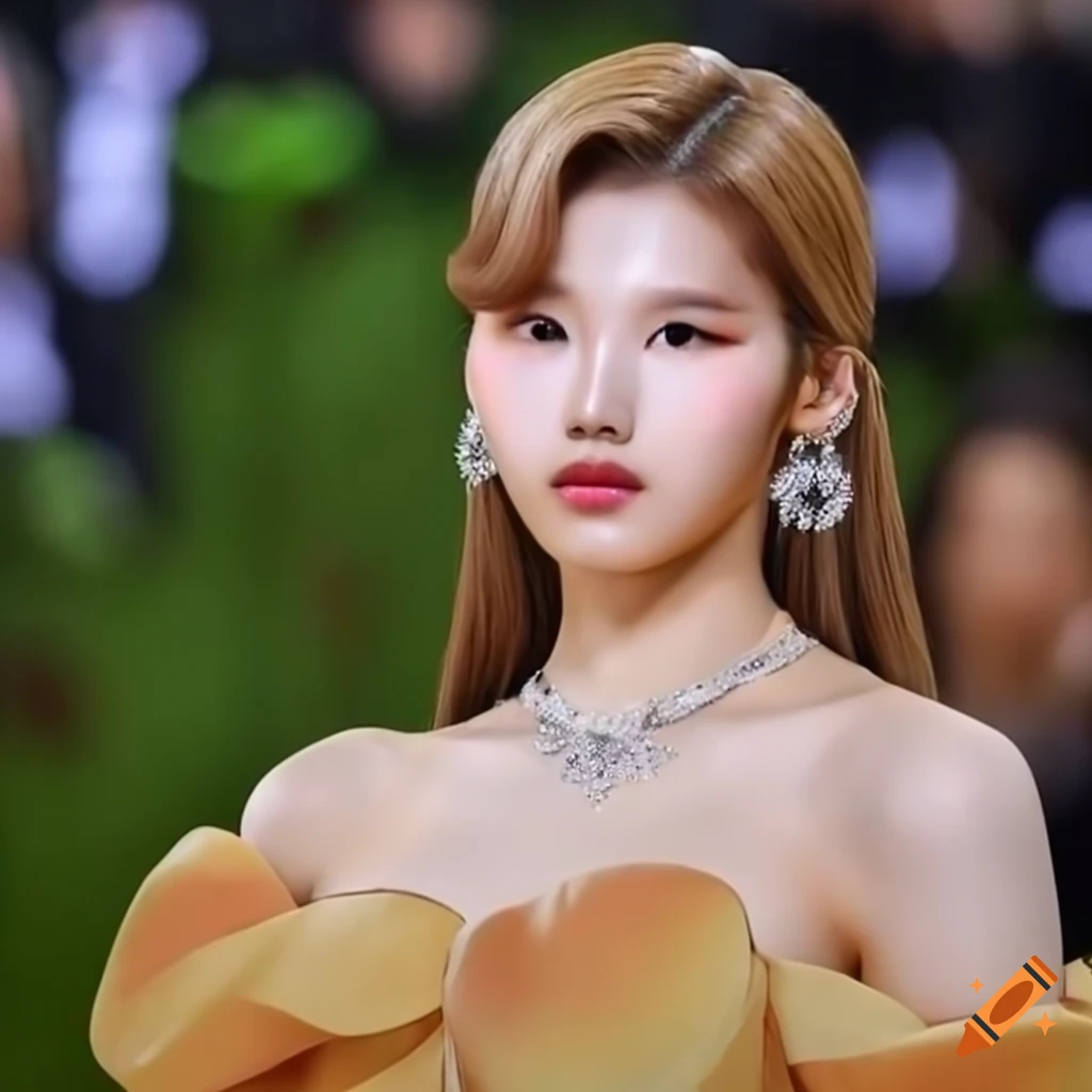 Twice sana in met gala outfit 'pollination' with bee and butterfly motifs on Craiyon