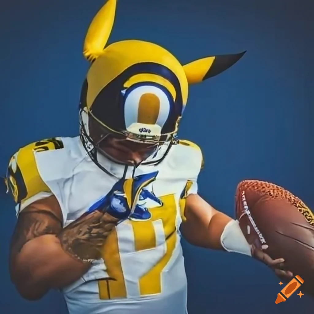 Half Puka Nacua, half Pikachu in LA Rams NFL gear on Craiyon