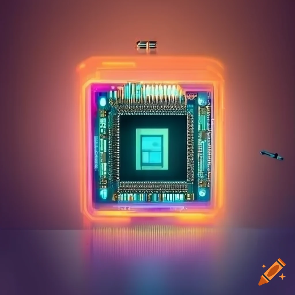 Illustrated computer components: CPU, GPU, and FPGA on Craiyon