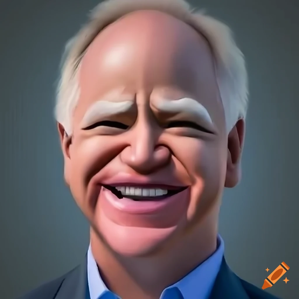 Happy and handsome Gov. Tim Walz in a Pixar-style image on Craiyon