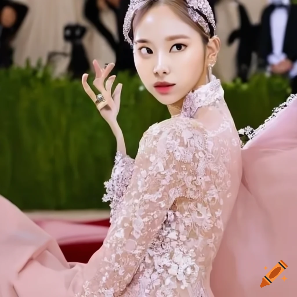 Twice mina in met gala inspired outfit symbolizing growth and renewal on Craiyon
