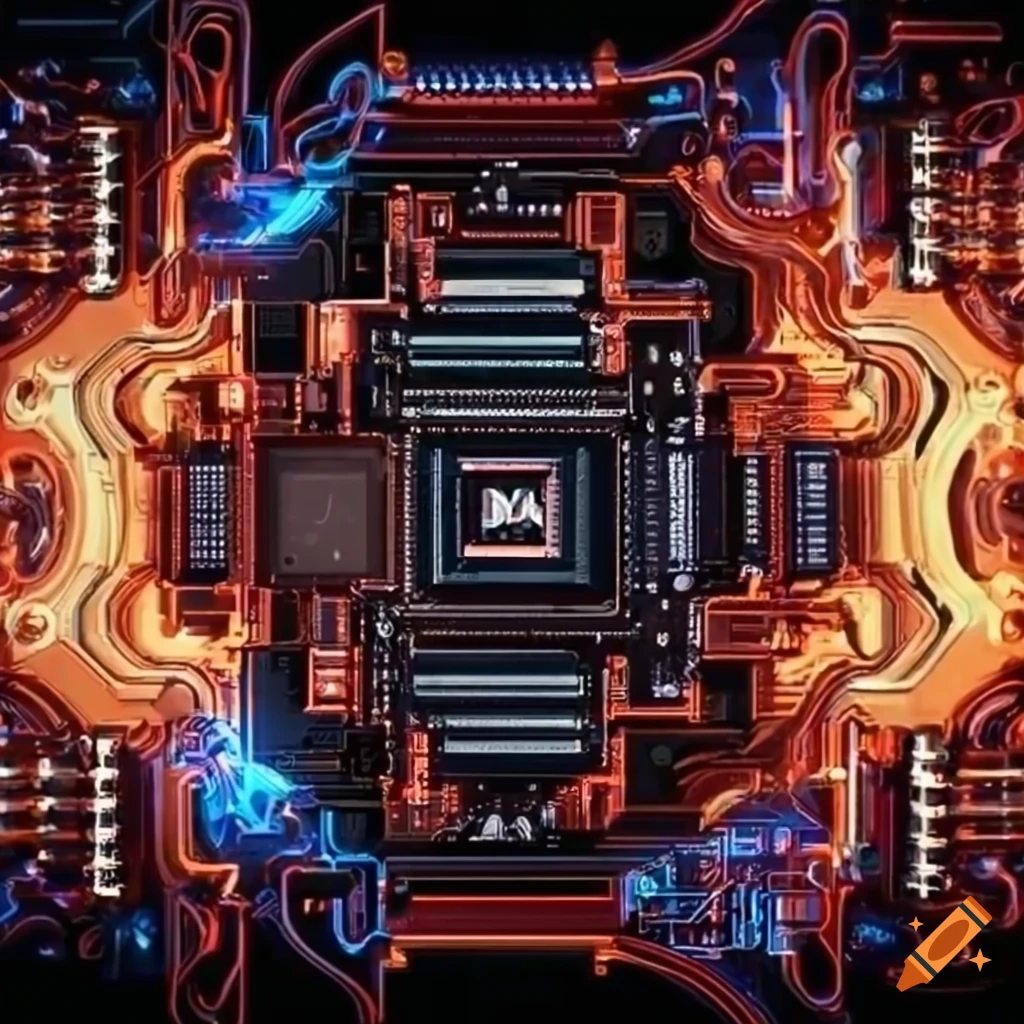 Illustrated computer components: CPU, GPU, and FPGA on Craiyon