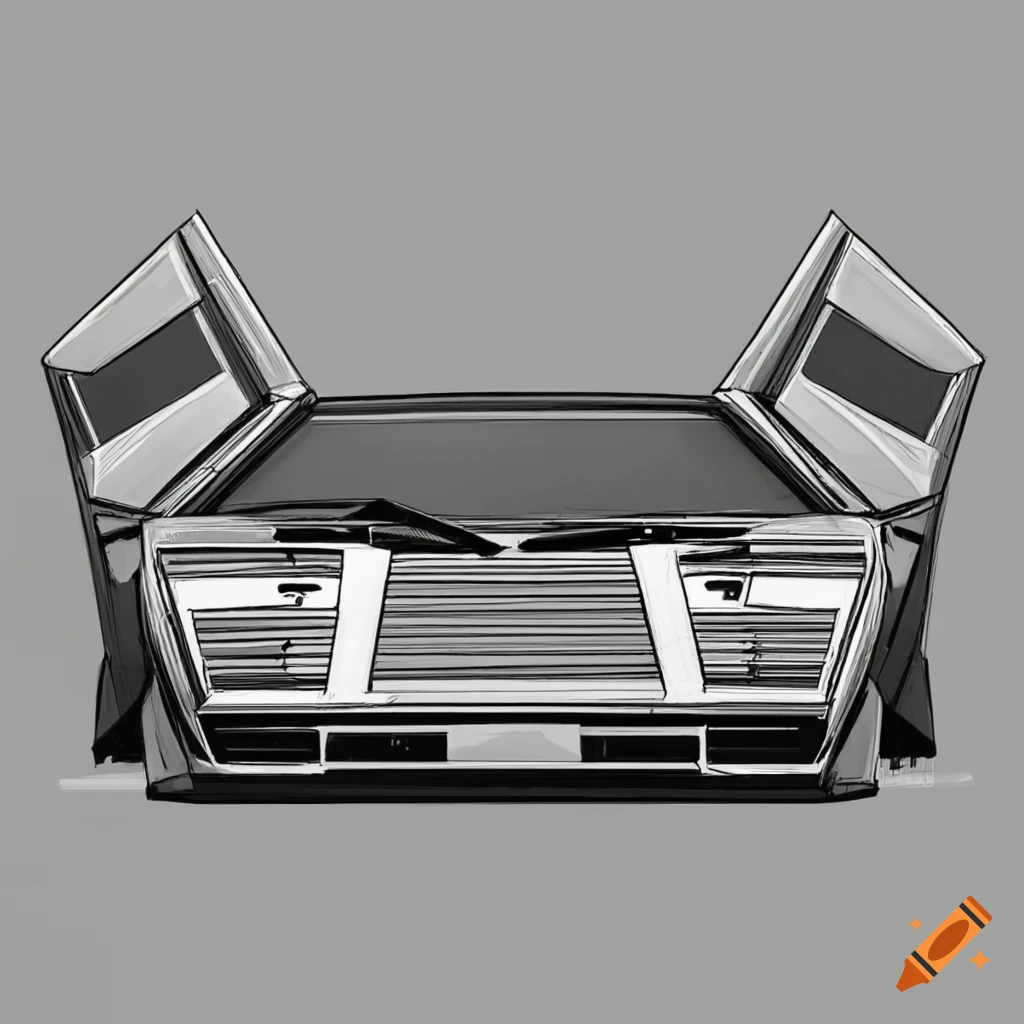 Technical drawing of a lamborghini countach with wing doors open on Craiyon